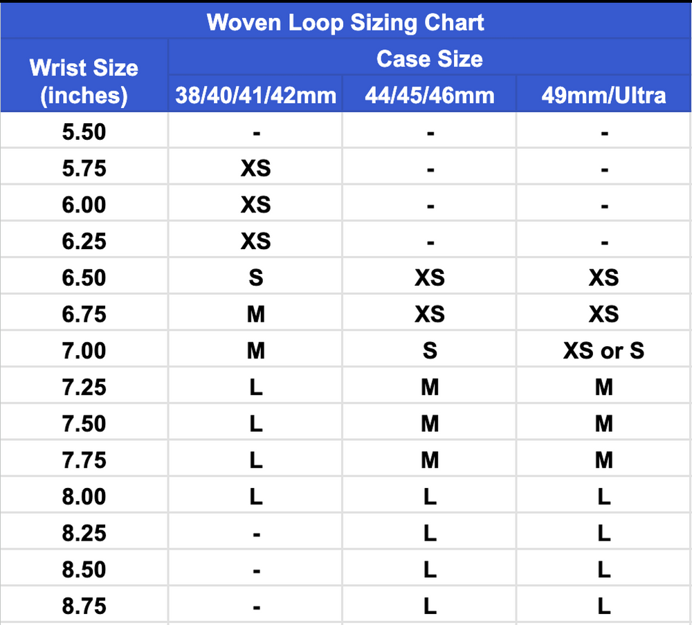 Size Charts - Ownloop.com